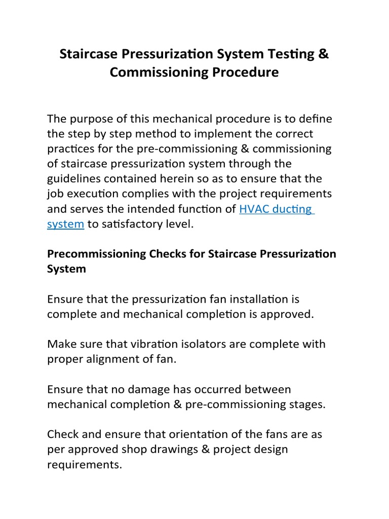 Staircase Pressurization System Testing Pdf Duct Flow