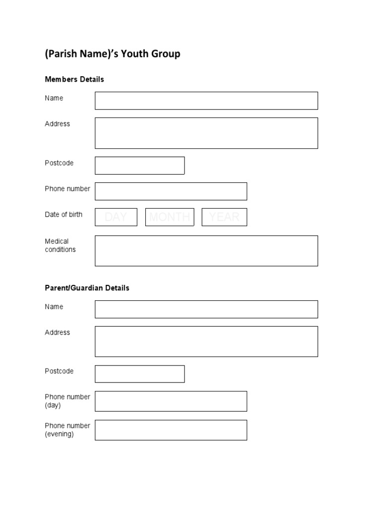 Parish Youth Group Registration Form | PDF