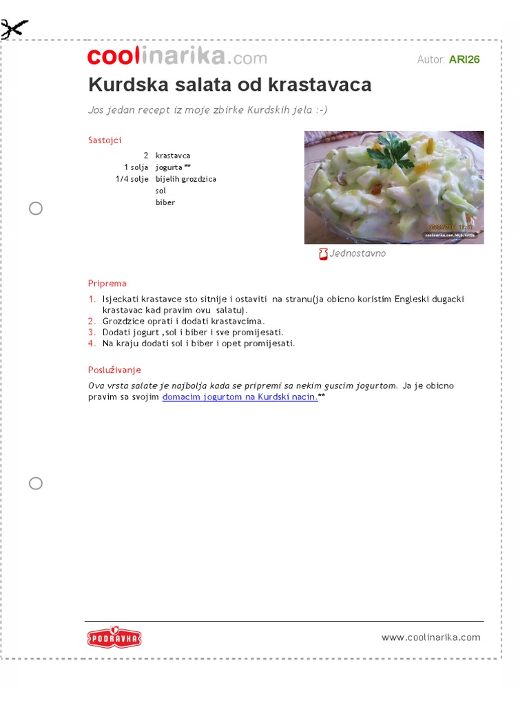 Kurdska Salata Od Krastavaca | PDF