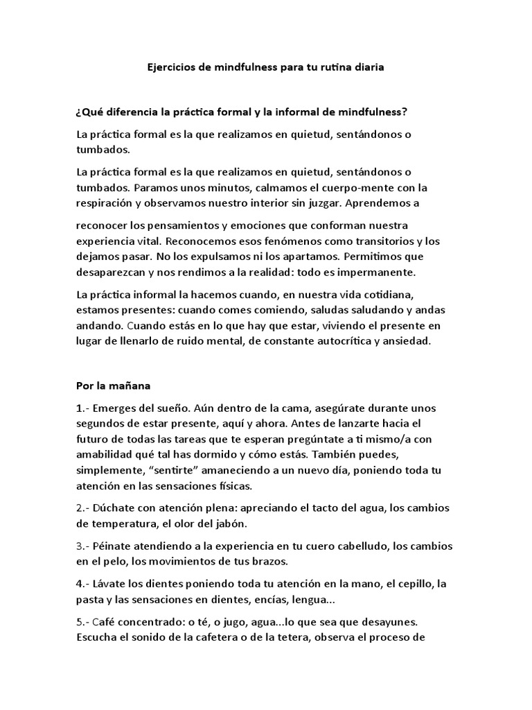Ejercicios De Mindfulness Para Tu Rutina Diaria Pdf