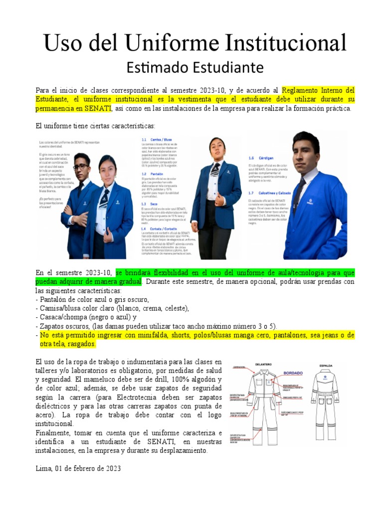 Uso del Uniforme Institucional | PDF