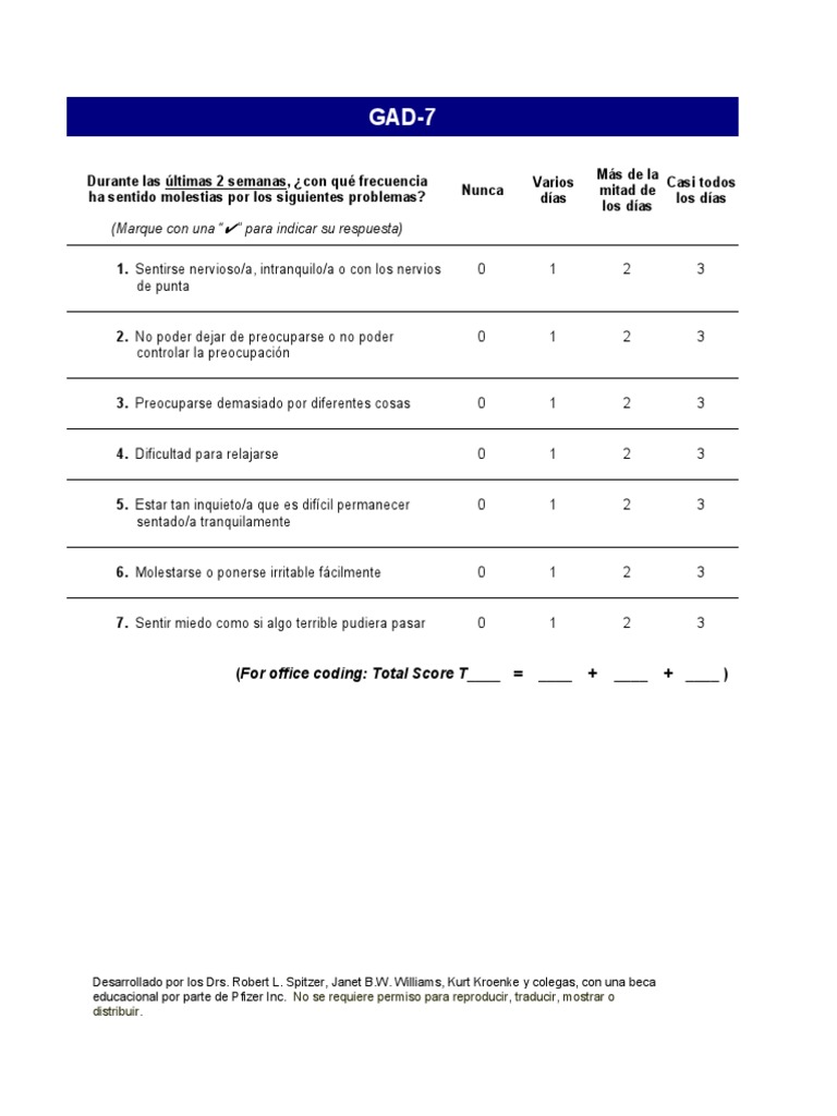 GAD 7 Generalized Anxiety Disorder Spanish | PDF