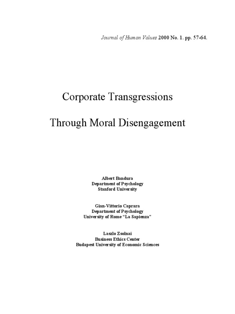 Corporate Transgressions Through Moral Disengagement | PDF | Psychology ...
