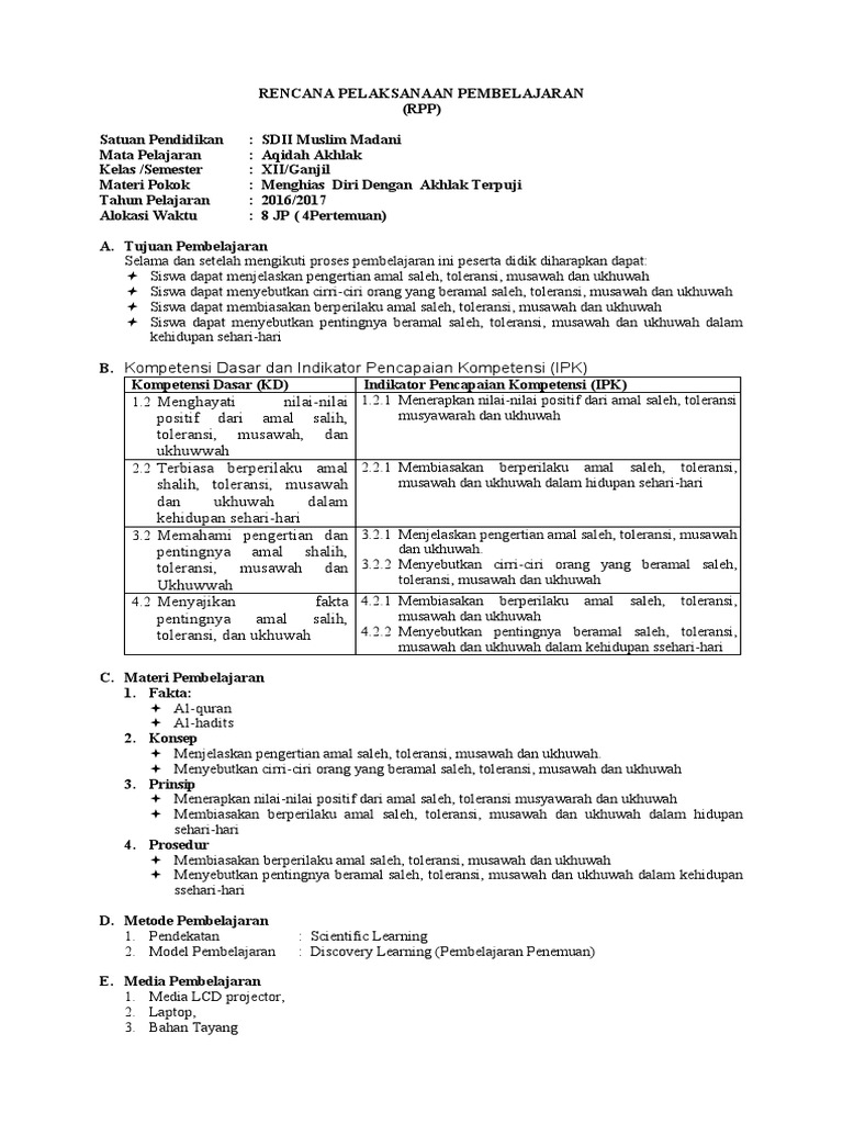 11 RPP 2 Membiasakan Akhlak Terpuji | PDF