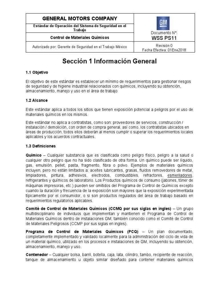 WSS-PS11-MX - Control de Materiales Quimicos | PDF | Higiene Ocupacional