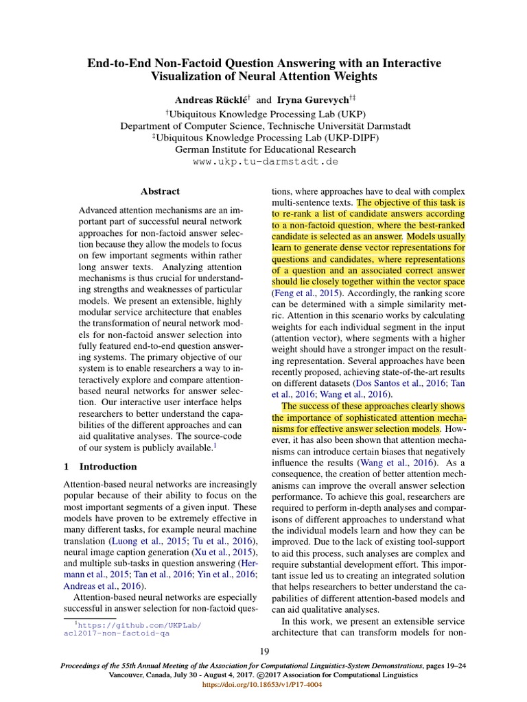 End-to-End Non-Factoid Question Answering With An Interactive Visualization of Neural Attention ...