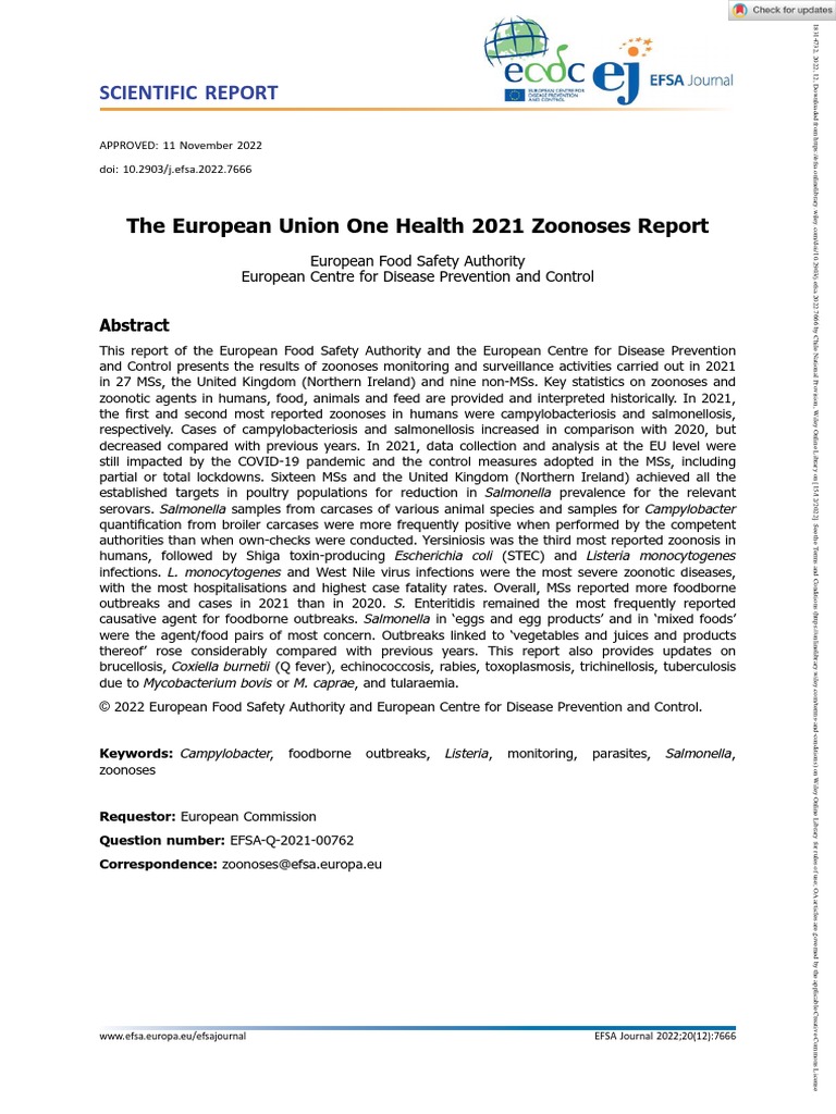 EFSA Journal - 2022 - The European Union One Health 2021 Zoonoses Report | PDF | Foodborne ...