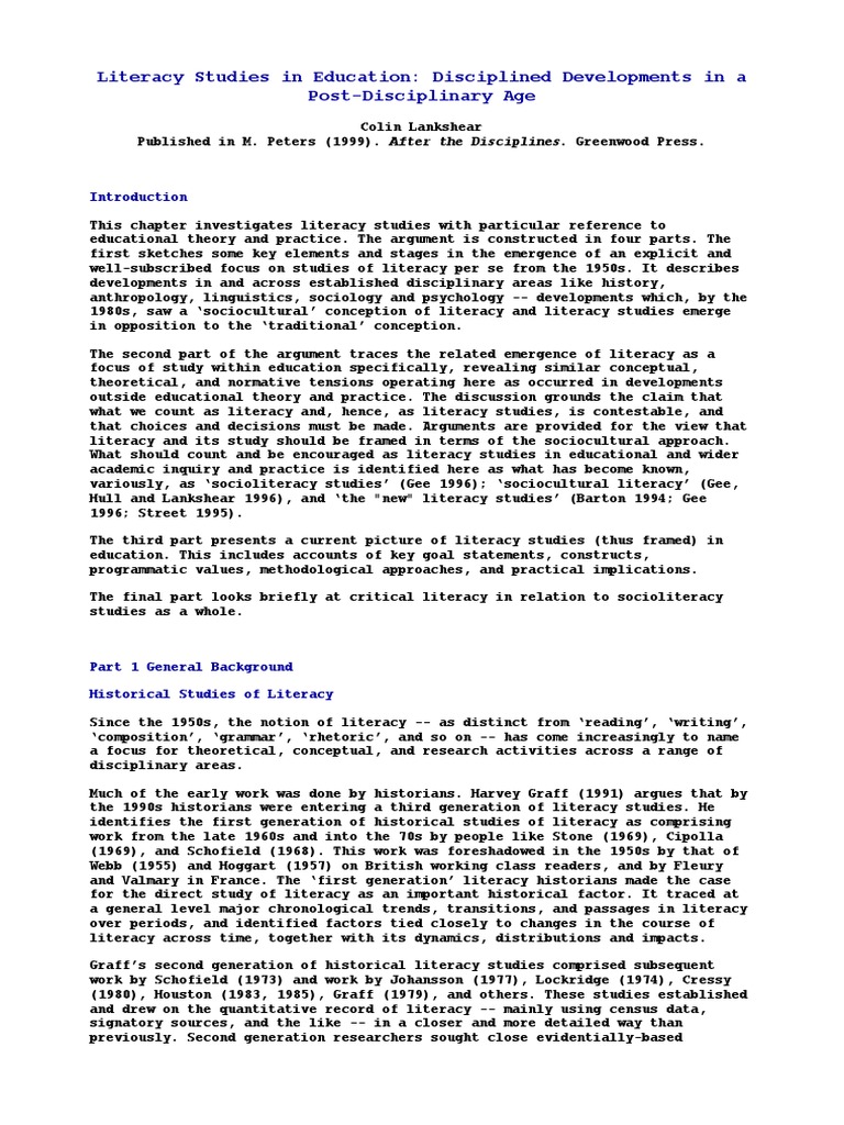 Literacy Studies in Education | PDF | Literacy | Sociocultural Evolution