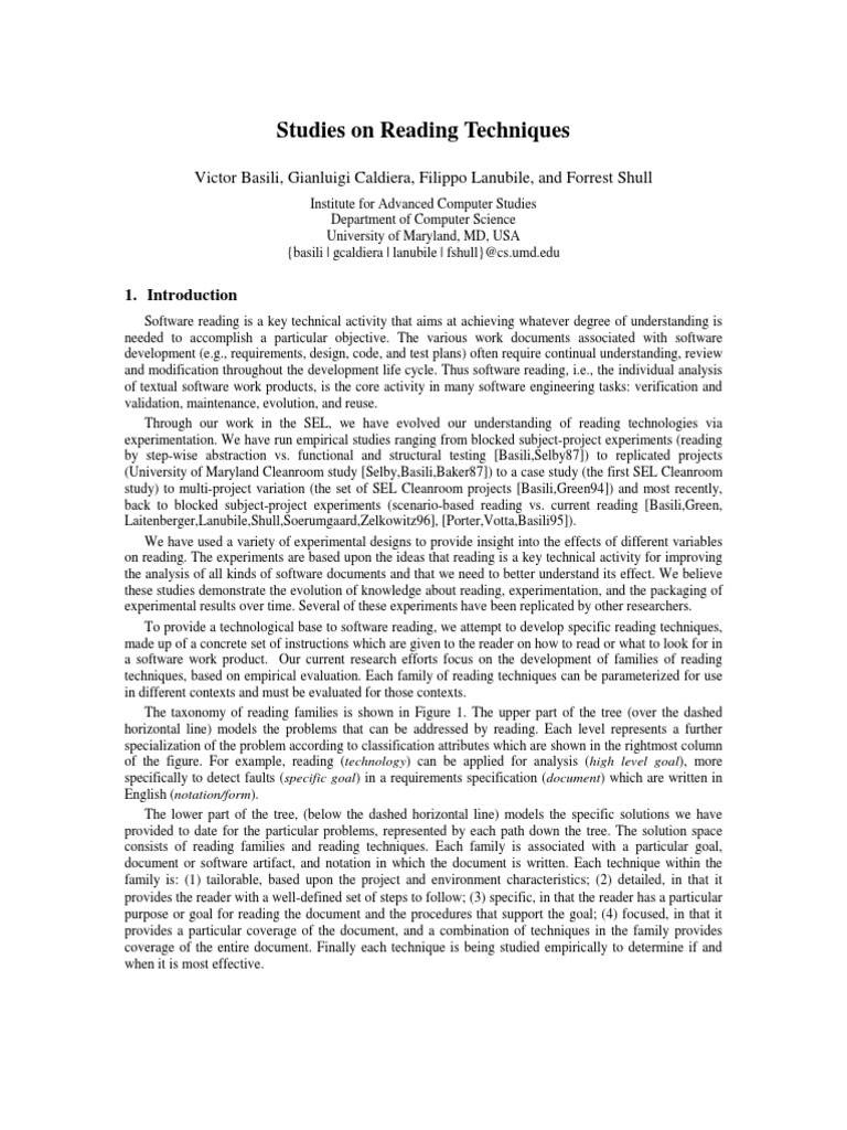 Studies On Reading Techniques Victor Basili, Gianluigi Caldiera ...