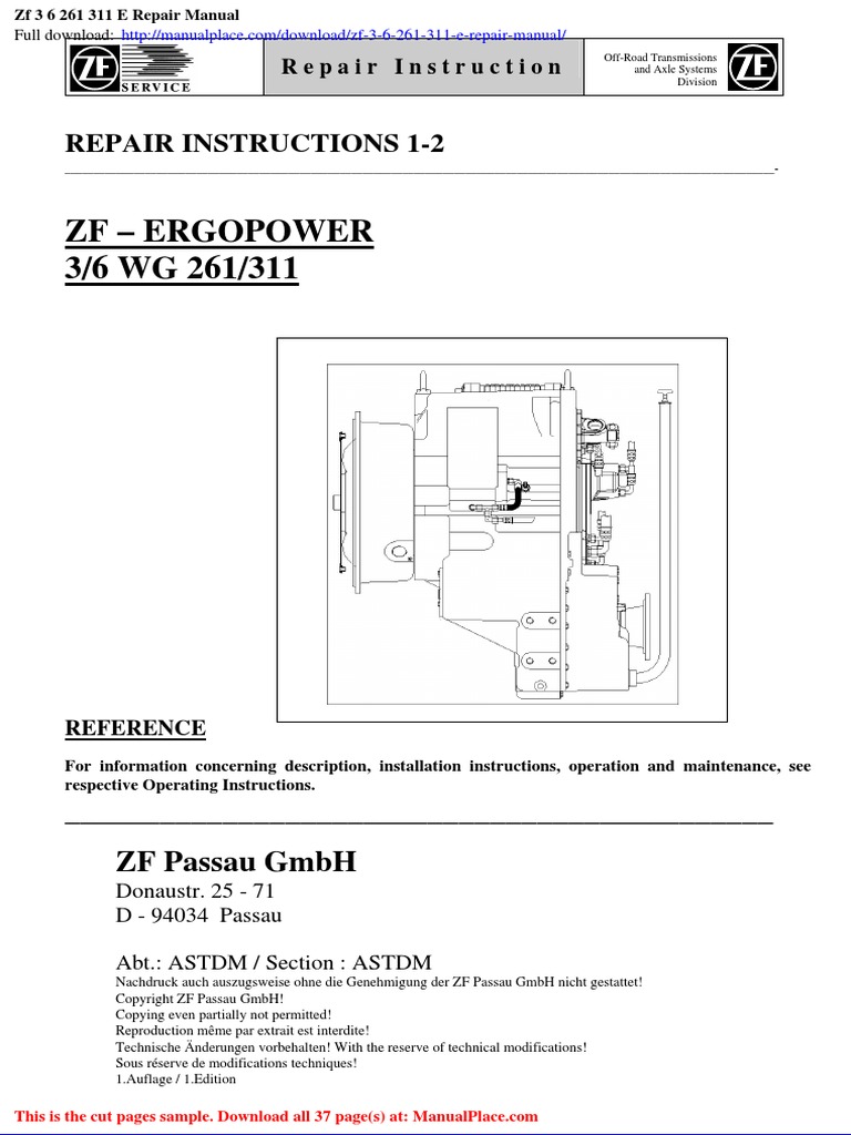 ZF 3 6 261 311 e Repair Manual | PDF | Bearing (Mechanical ...