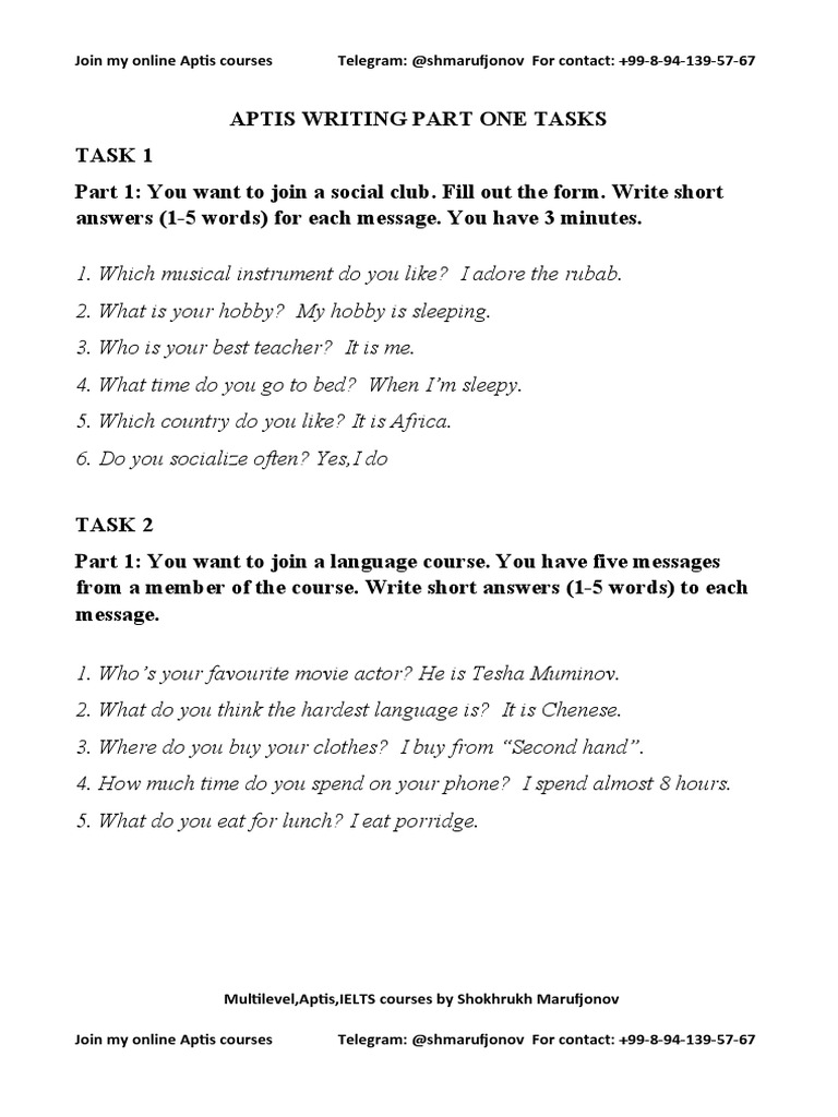 Aptis Writing Part 1 Tasks | PDF