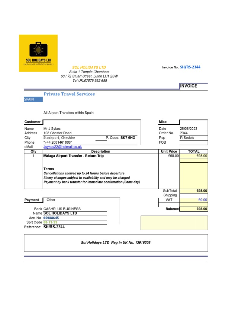 Holiday Invoice Sykes-Return Trip | PDF