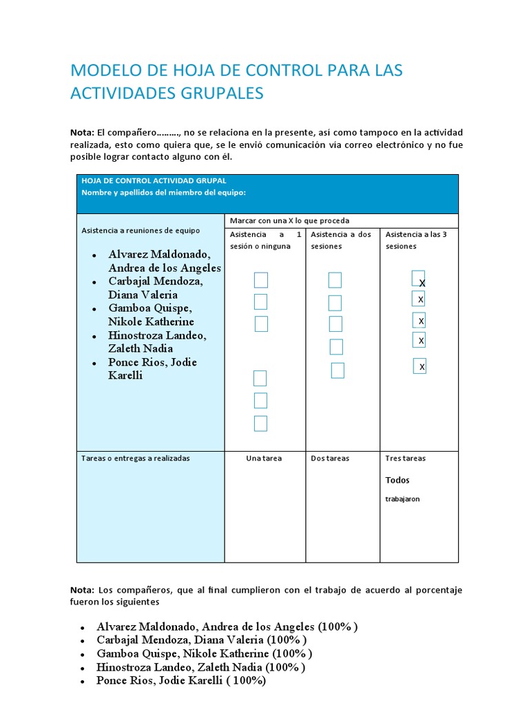 Hoja de Control Actividad Grupal - Grupo 1 | PDF