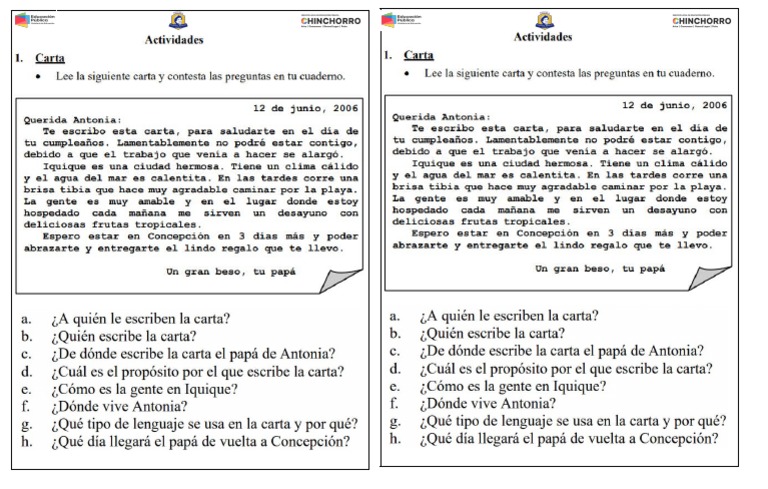 Comprensión lectora de La carta | PDF