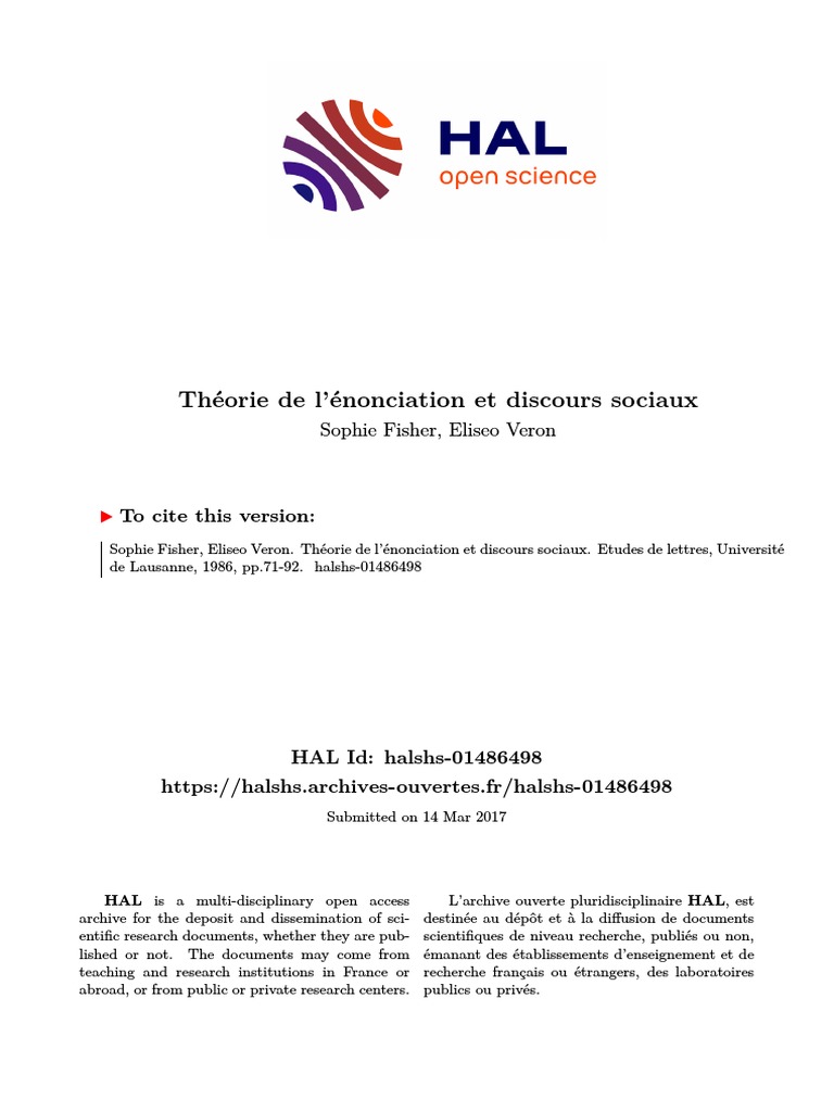 Théorie de l'énonciation et discours sociaux | PDF