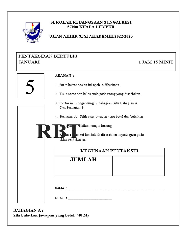 Soalan UASA RBT TAHUN 5 2022 | PDF