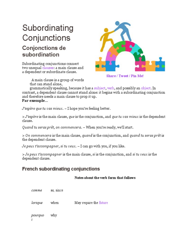 French Subordinating Conjunctions Guide | PDF