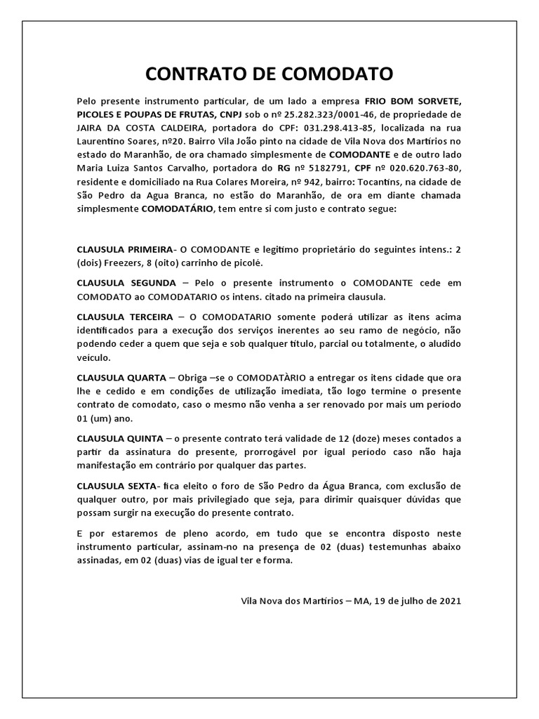 Contrato de Comodato | PDF