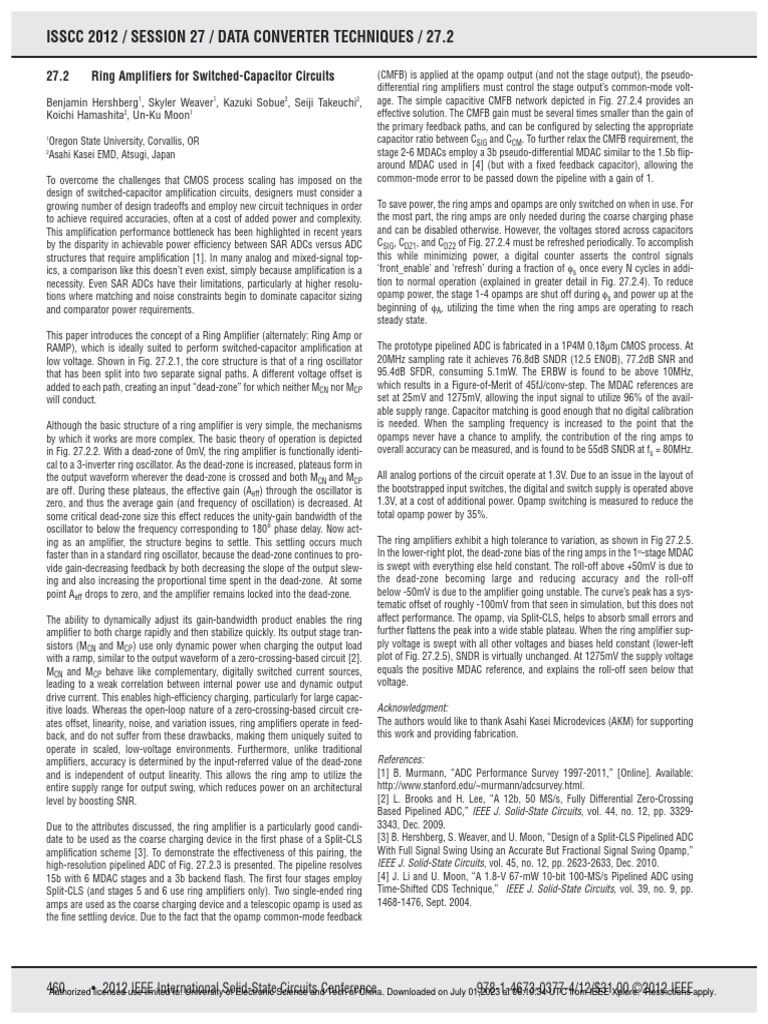 Ring Amplifiers For Switched-Capacitor Circuits | PDF | Amplifier ...