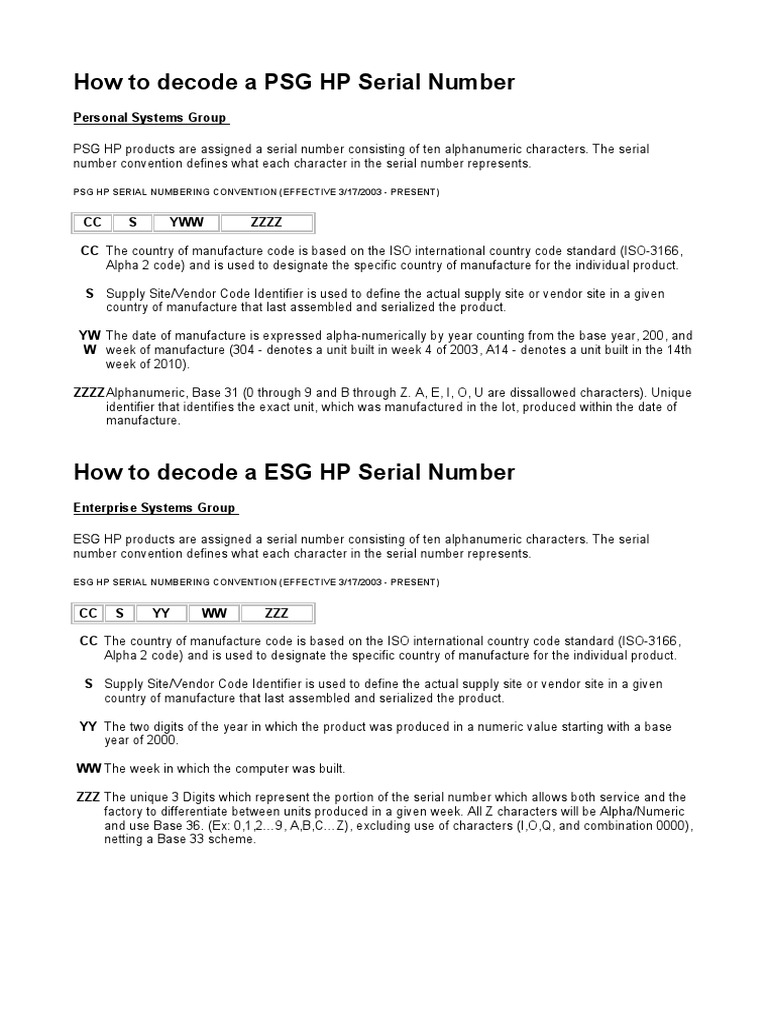 How To Decode A PSG HP Serial Number | PDF | Written Communication ...