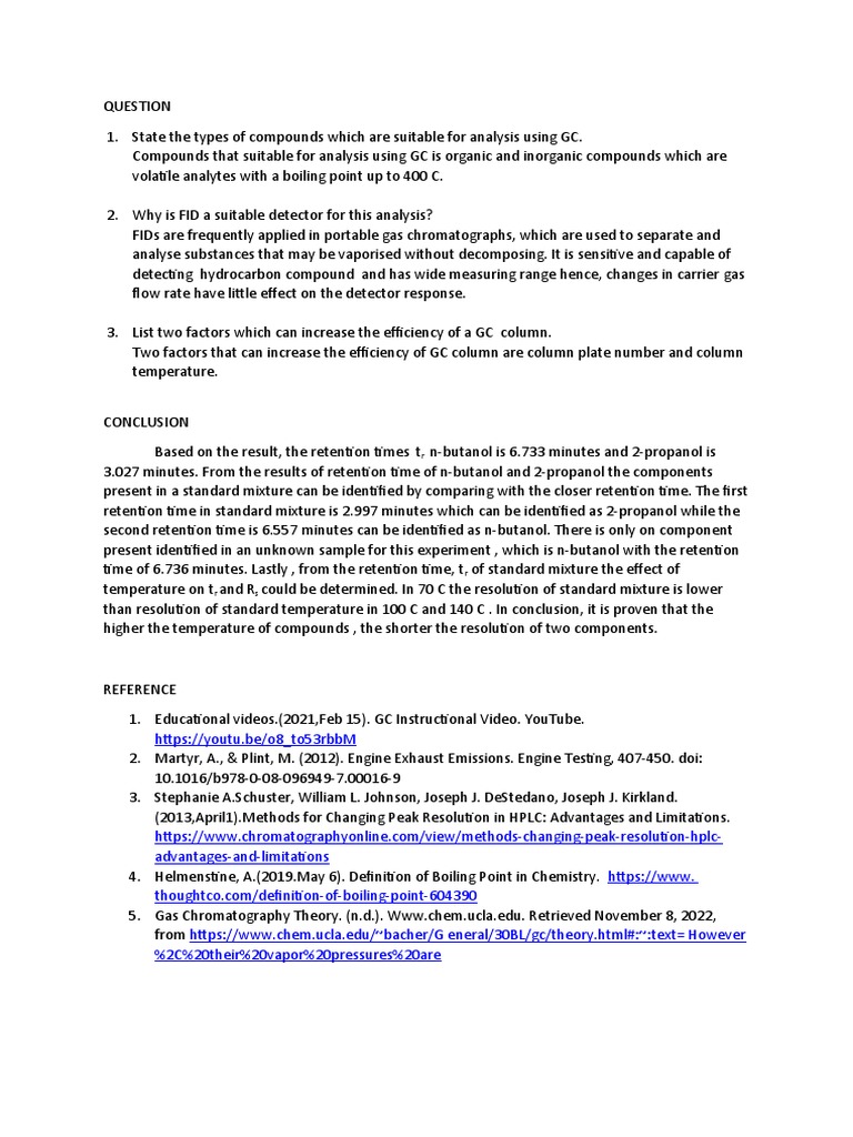 Lab Report Experiment 5 Gas Chromatography | PDF | Gas Chromatography | Chromatography