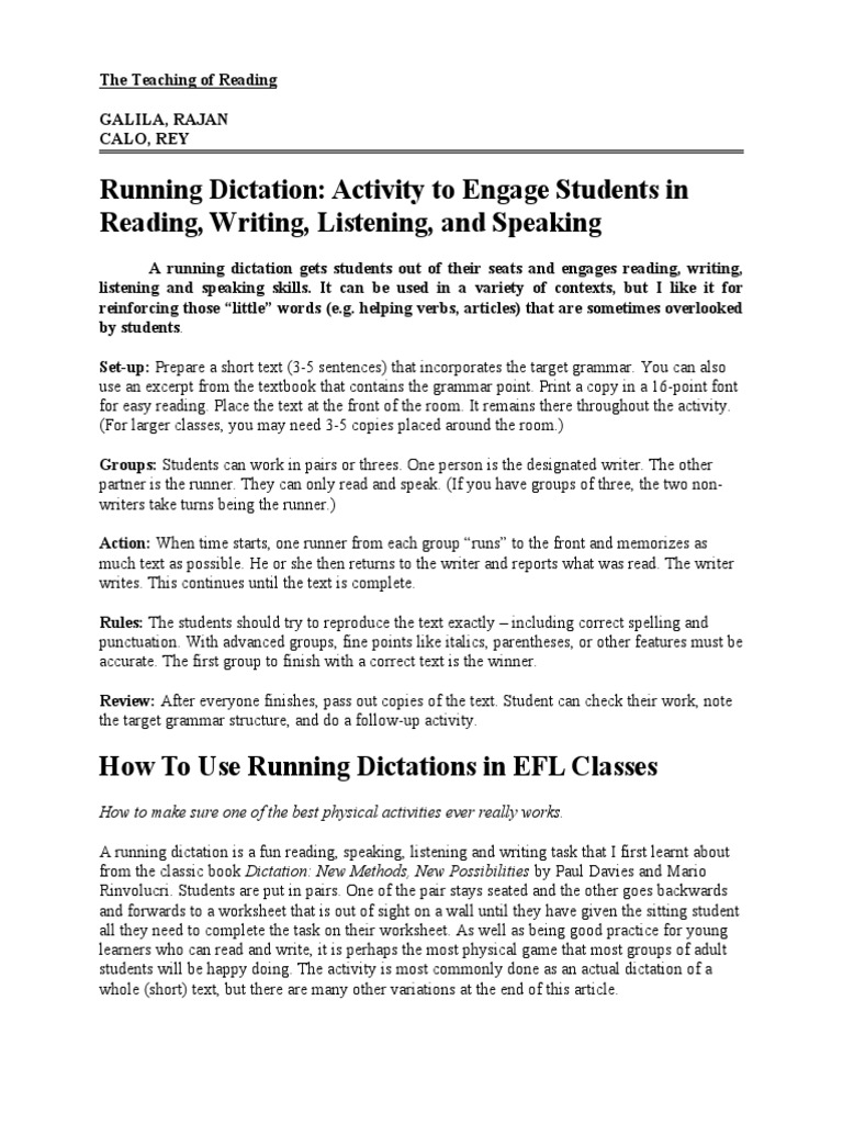 Running Dictation Activity To Engage Students in Reading | PDF ...