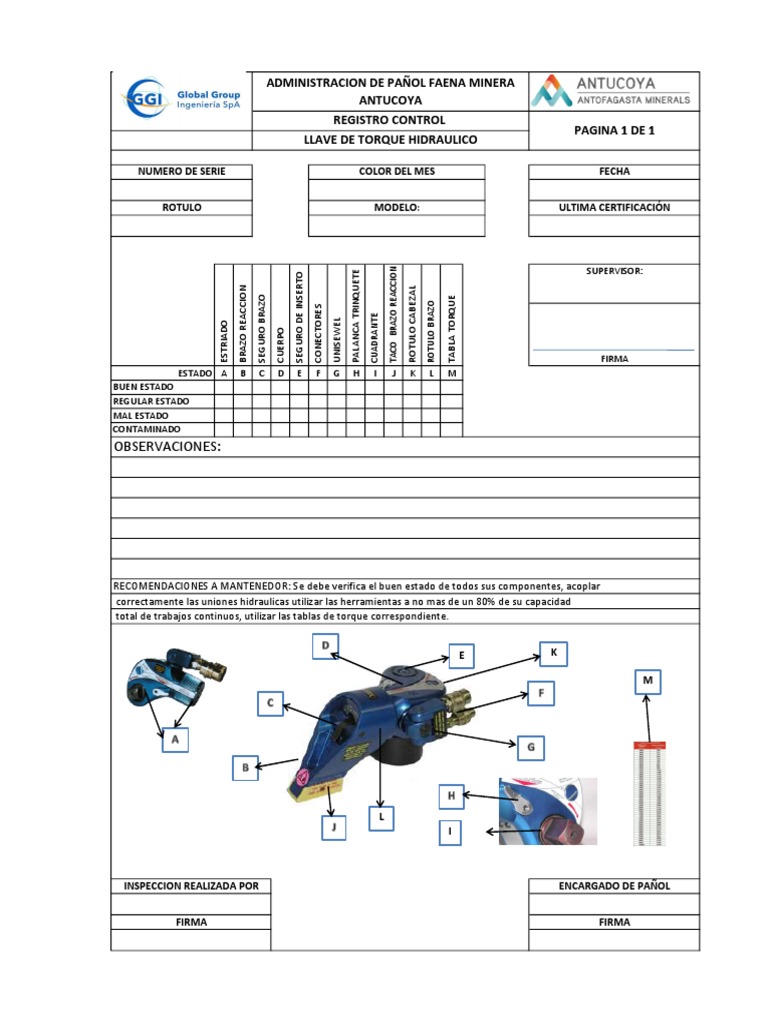 PRE USO LLAVE DE TORQUE HIDRAULICO | PDF