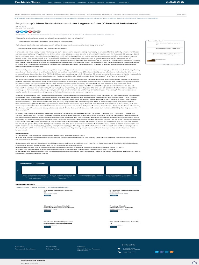 Psychiatry's New Brain-Mind and The Legend of The "Chemical Imbalance ...