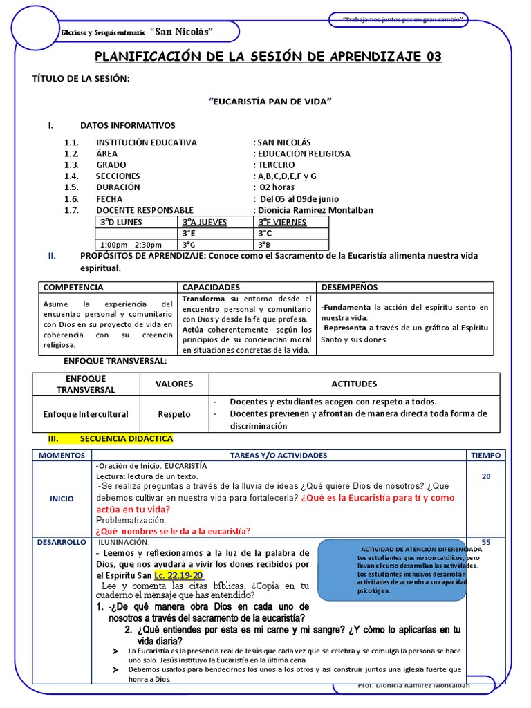 3ro Sesión 09 Dionicia Religion | PDF | eucaristía