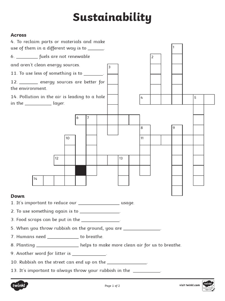 Sustainability Crossword Puzzle Answers | PDF | Waste | Sustainability