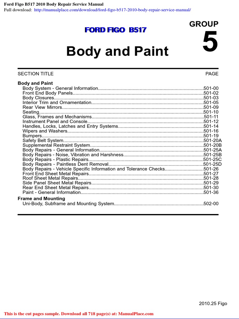 Ford Figo b517 2010 Body Repair Service Manual | PDF | Door ...