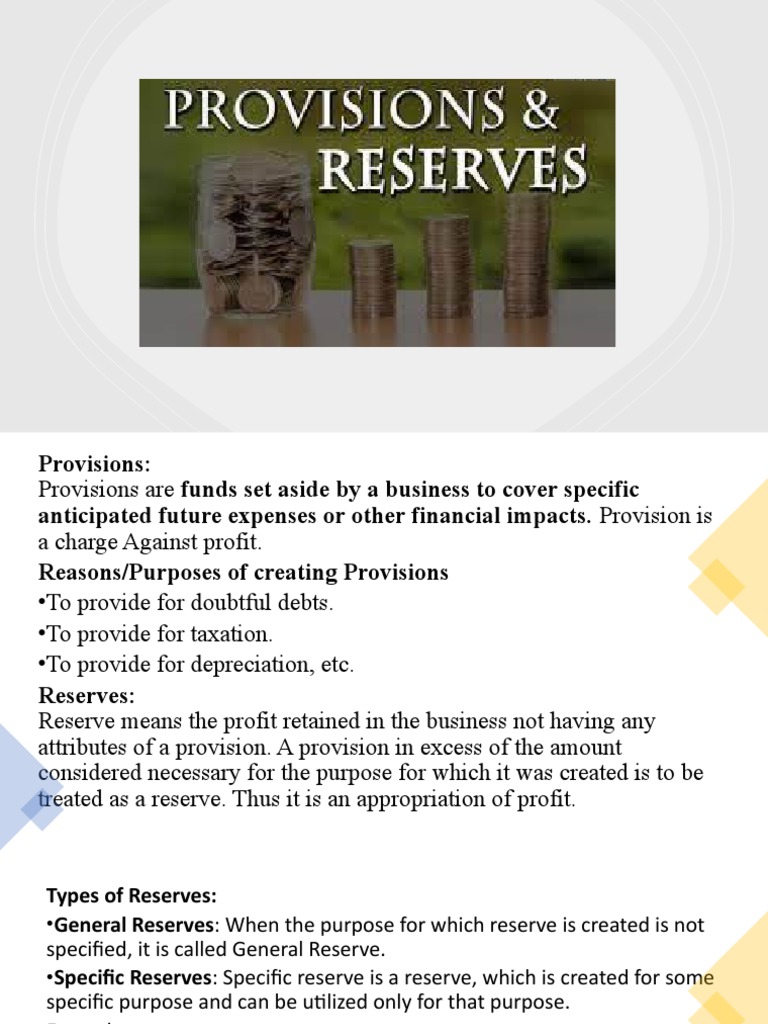 Provisions and Reserves | PDF | Dividend | Depreciation
