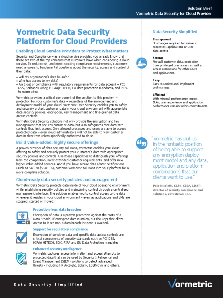 Whitepaper - Vormetric Data Security For Clouds | PDF | Cloud Computing | Databases