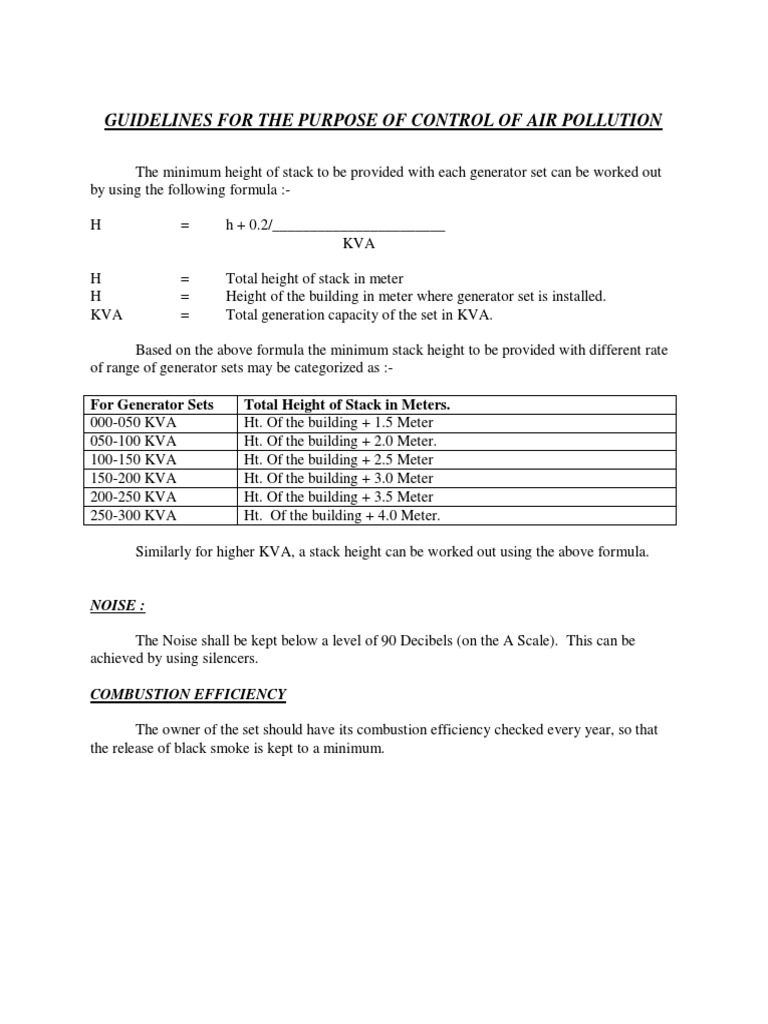 Chimney Height Calculation For DG Set Ratings | PDF