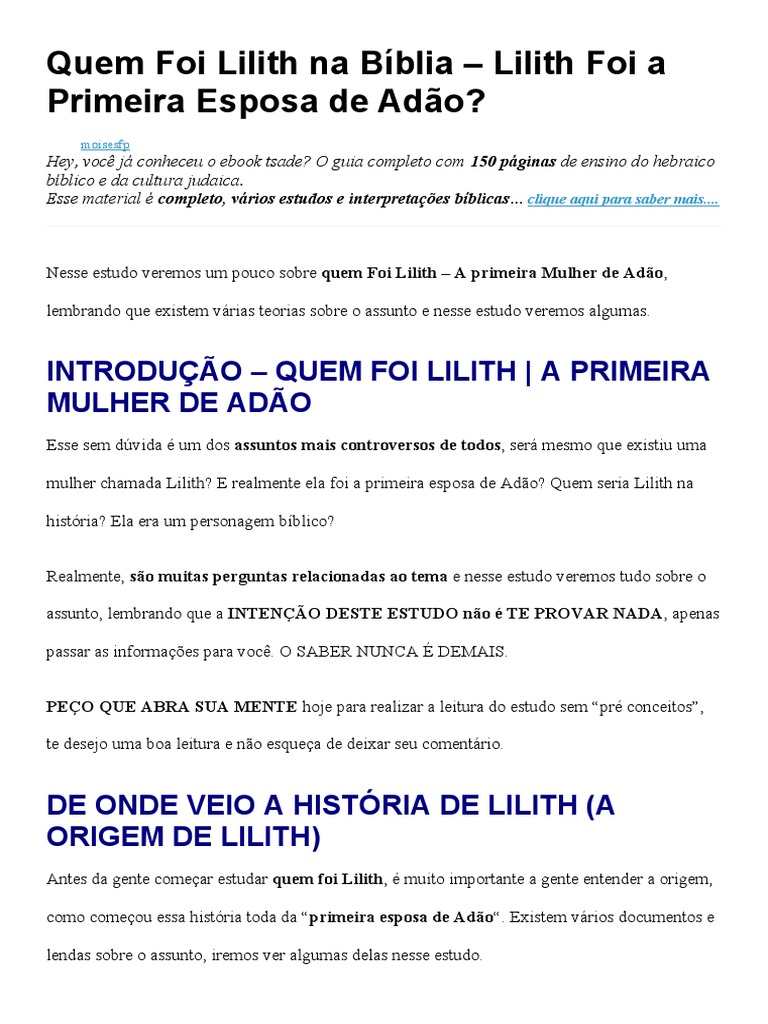 ESTUDO Lilith na Bíblia | PDF | Lilith | Adão e Eva