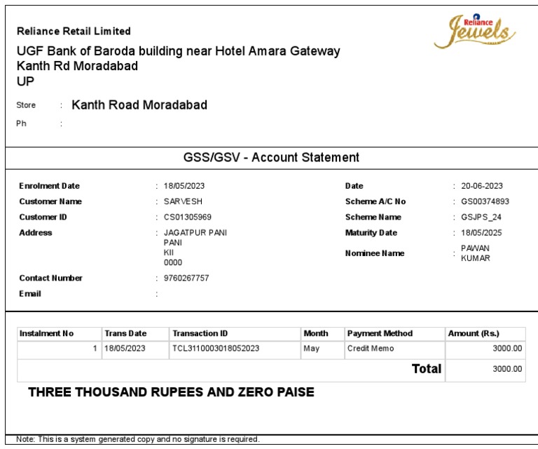 Gss Statement Voucher | PDF