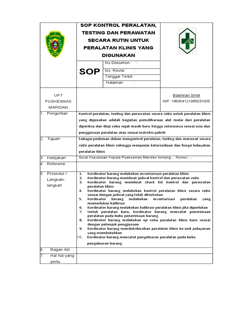 Sop Kontrol Peralatan | PDF