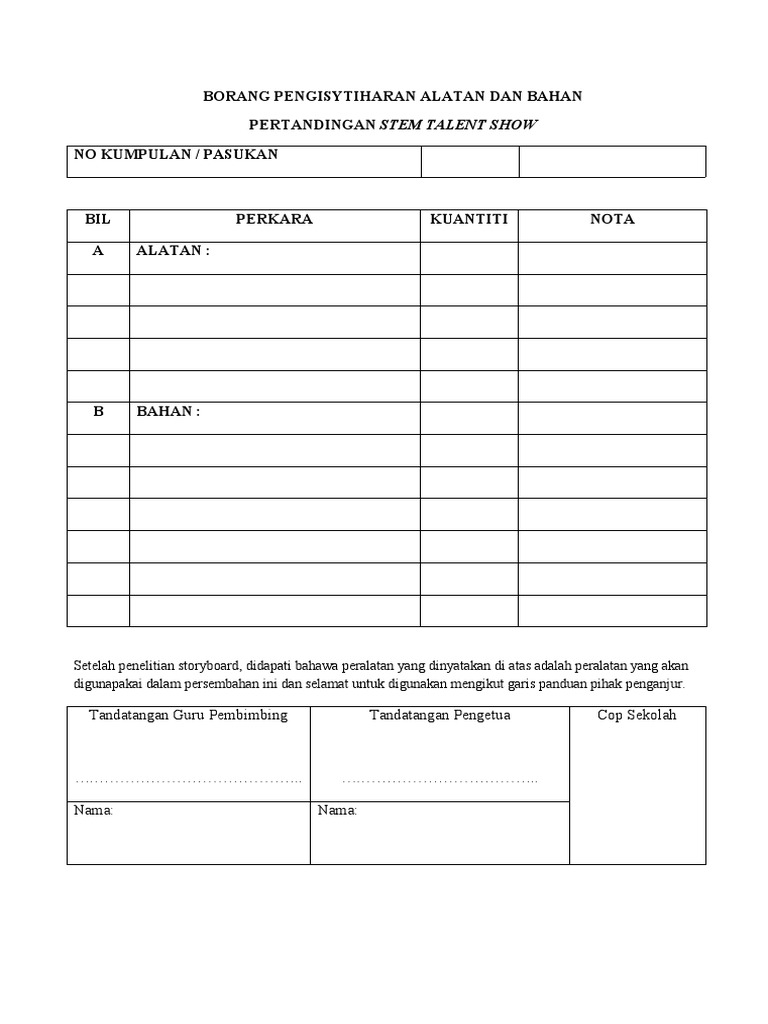 Borang Pengisytiharan Alatan & Bahan STS | PDF