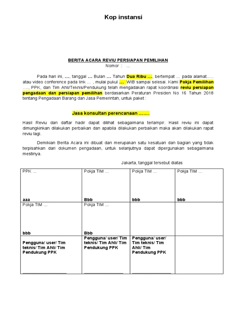 Contoh Ba Reviu Persiapan Ba Jasa Konsultan Konstruksi | PDF