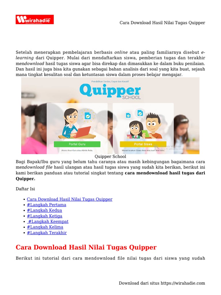 Cara Download Hasil Nilai Tugas Quipper | PDF