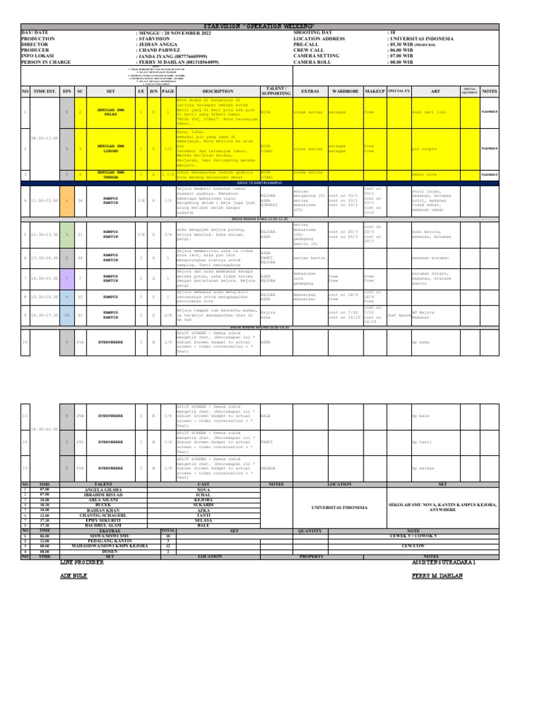 Callsheet Day 18 Ows | PDF
