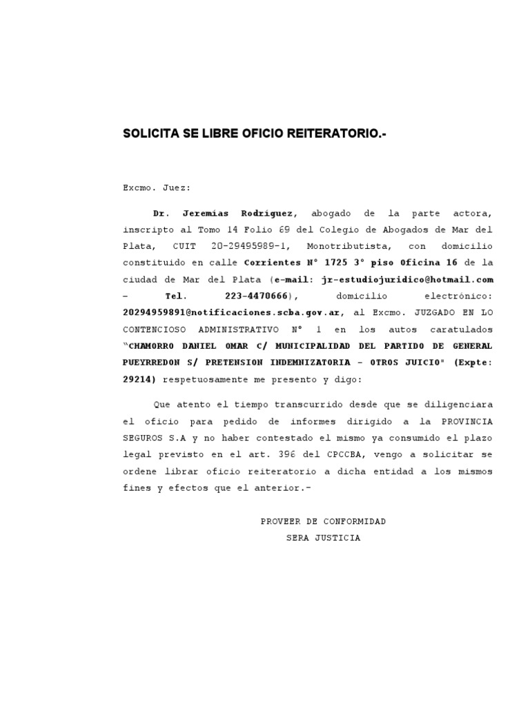 Solicitud de Oficio Reiteratorio | PDF