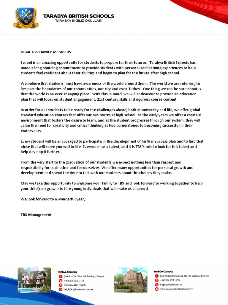 TBS Letters English - Turkish - Welcome Letter | PDF | Cognitive ...
