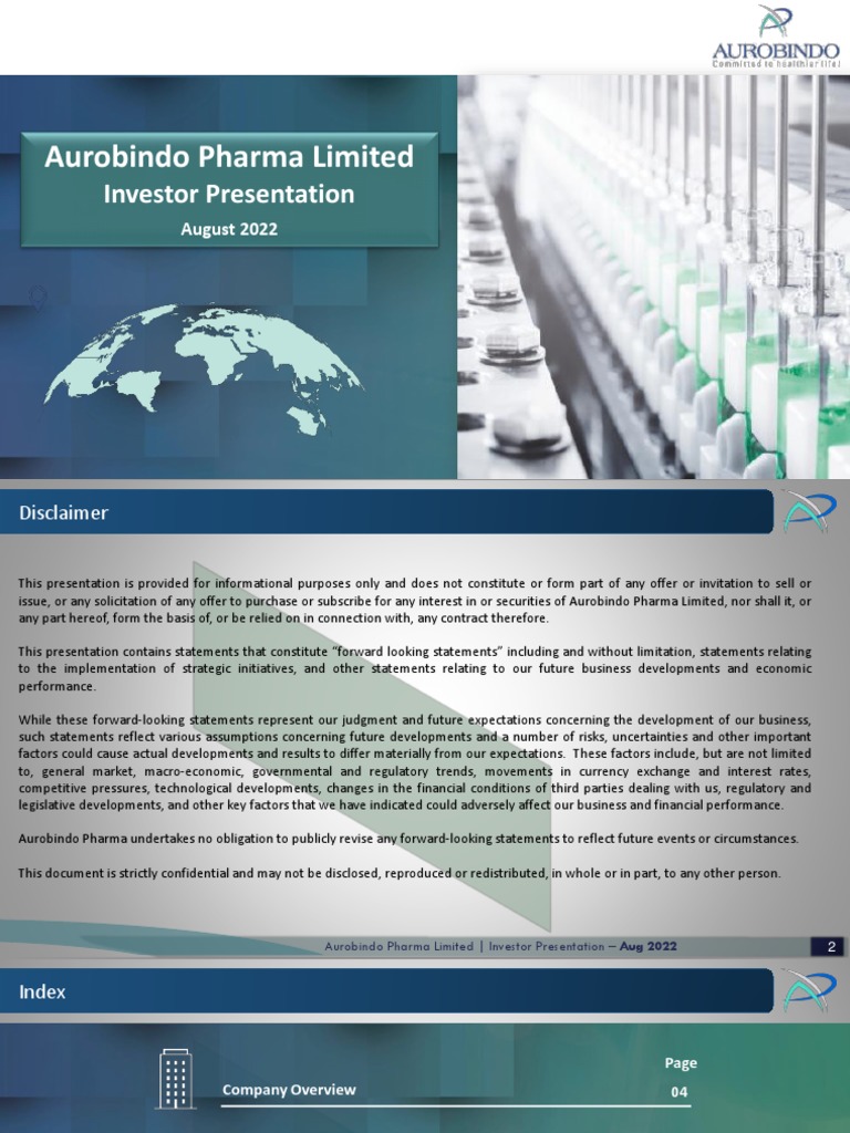 Aurobindo Pharma - Investor Presentation - INR - Sep 22 1 | PDF ...