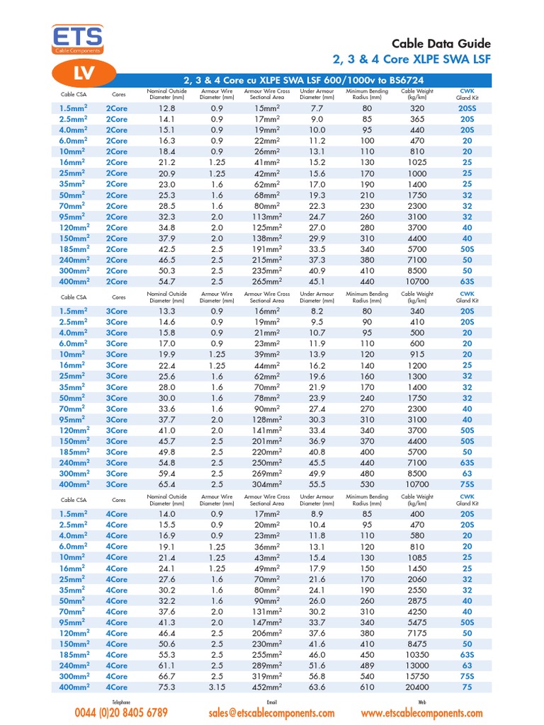 2 3 4 Core Xlpe Swa LSF LV Cables | PDF | Electricity | Electrical ...
