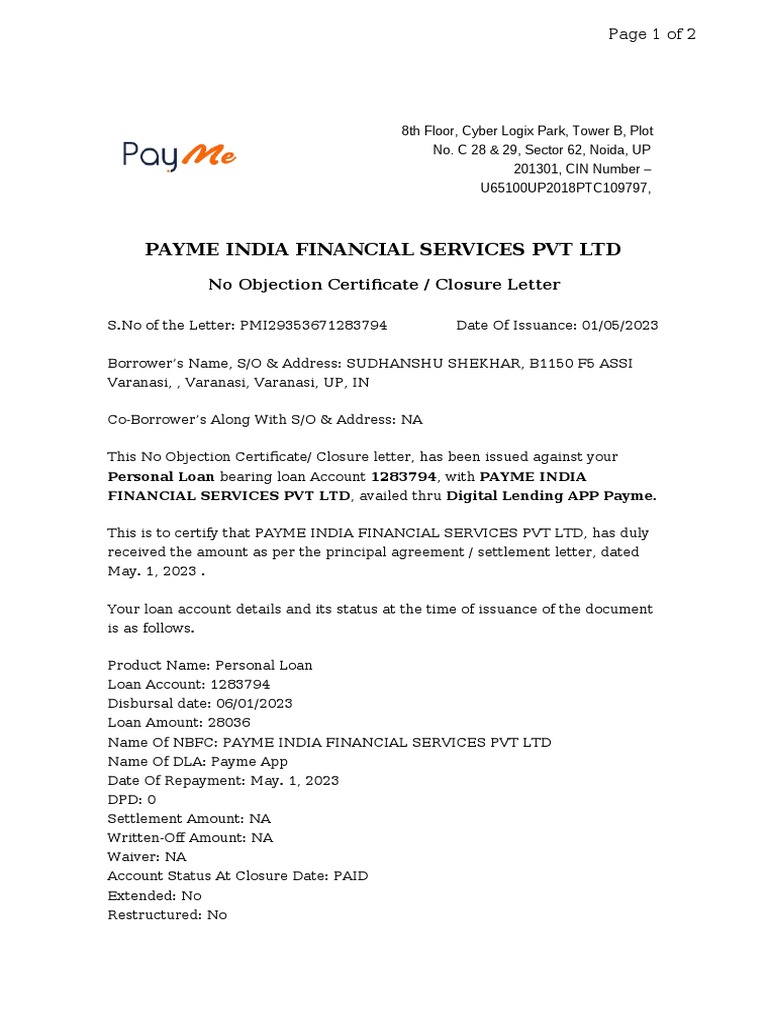 PayMe Noc | PDF | Loans | Liability (Financial Accounting)