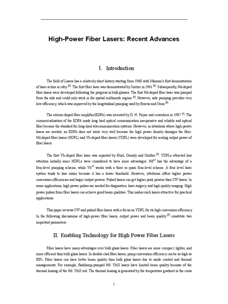High-Power Fiber Lasers Recent Advances | PDF | Laser | Optical Fiber