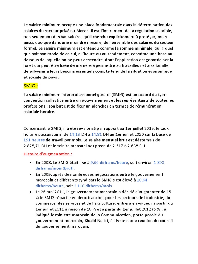 Évolution du SMIG au Maroc en 2023 | PDF | Salaires | Salaire minimum