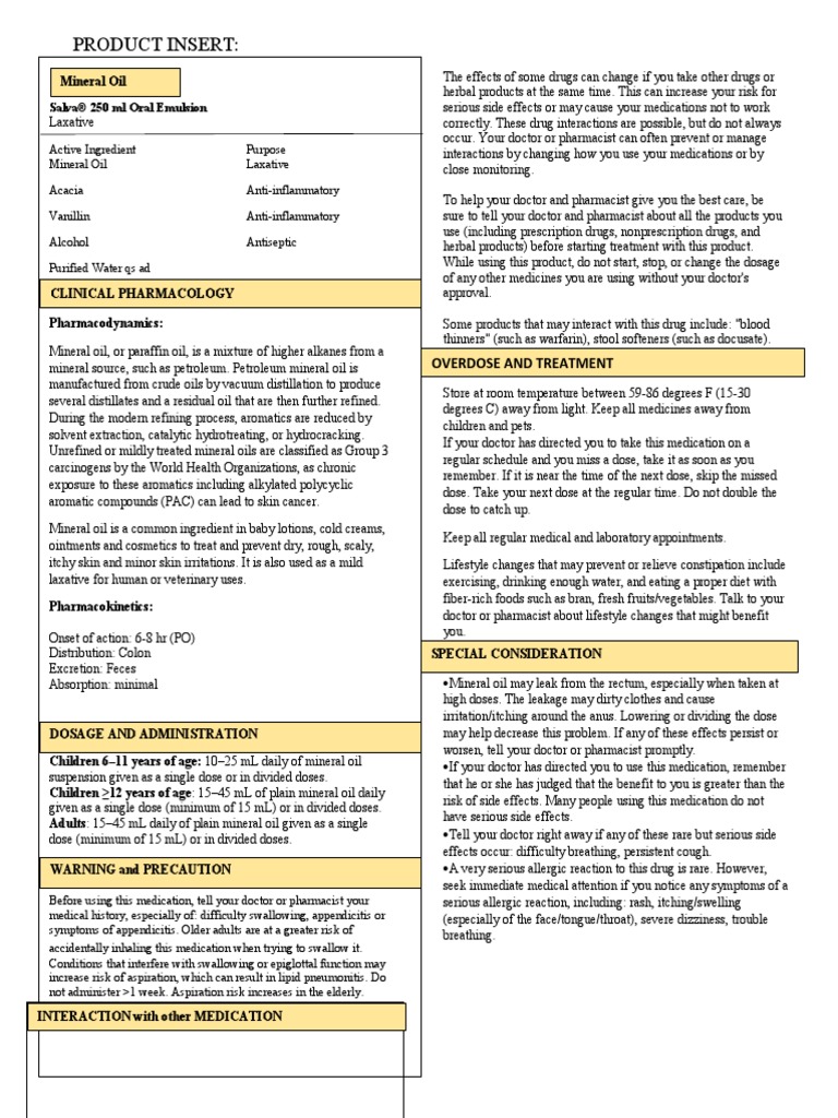 PART2 Mineral-Oil-Emulsion InsertLabel | PDF | Chemistry | Dose ...