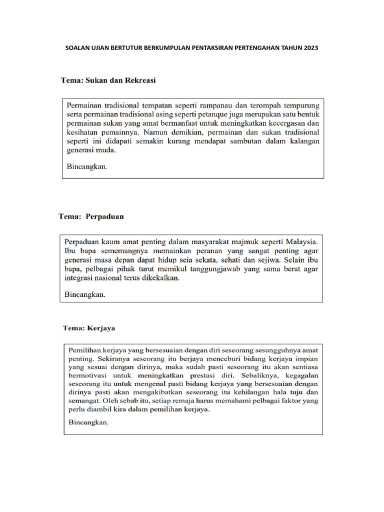 Soalan Ujian Bertutur Berkumpulan Pentaksiran Pertengahan Tahun | PDF